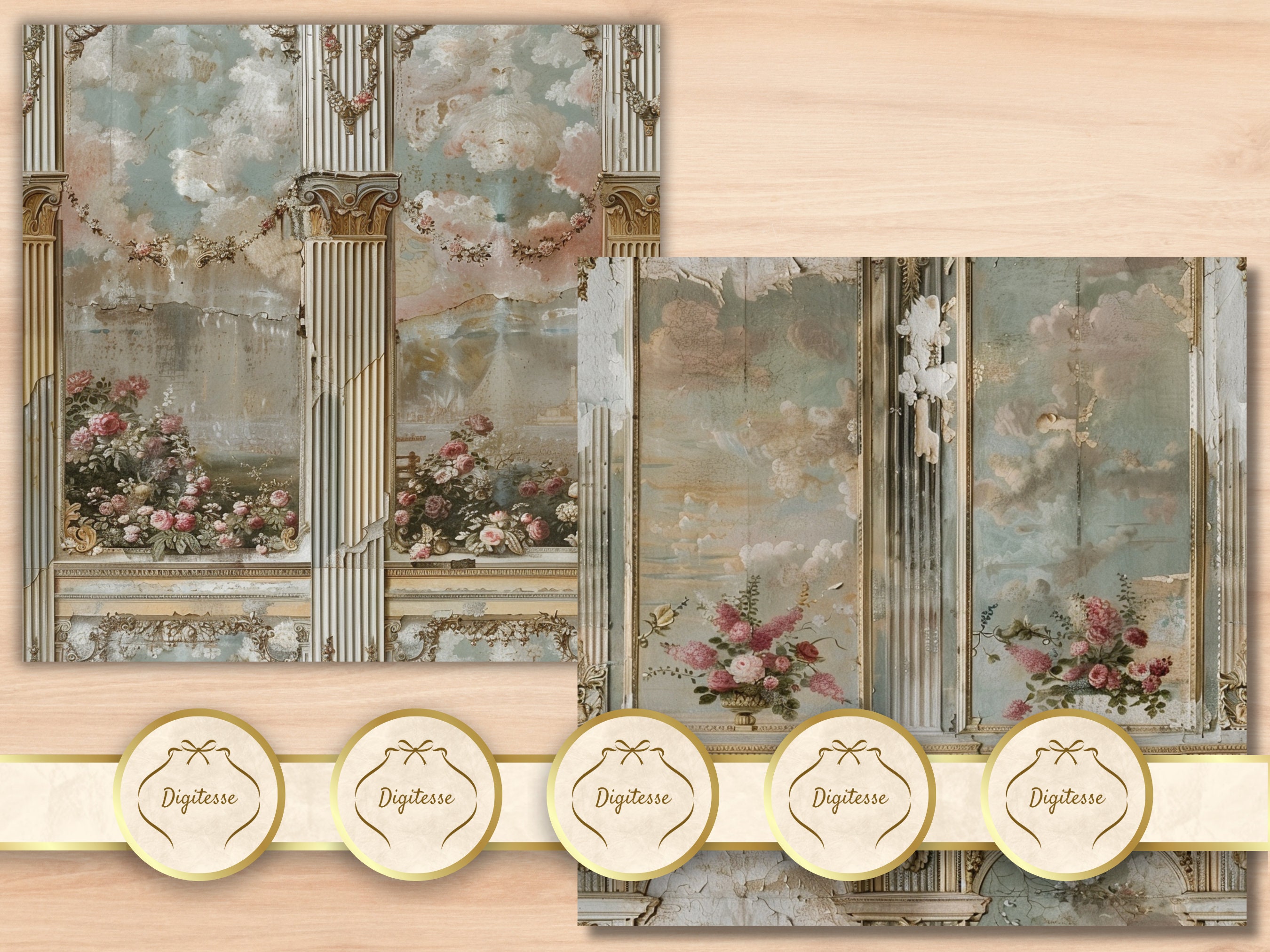Rococo Seamless Patterns, Shabby Chic Dollhouse Wallpaper, Distressed ...