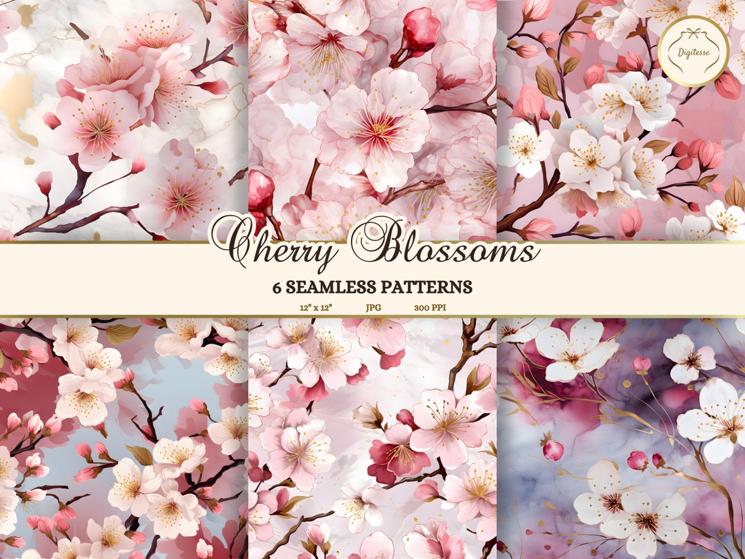 Cherry Blossom Digital Paper, Watercolor Sakura, Seamless Pattern ...