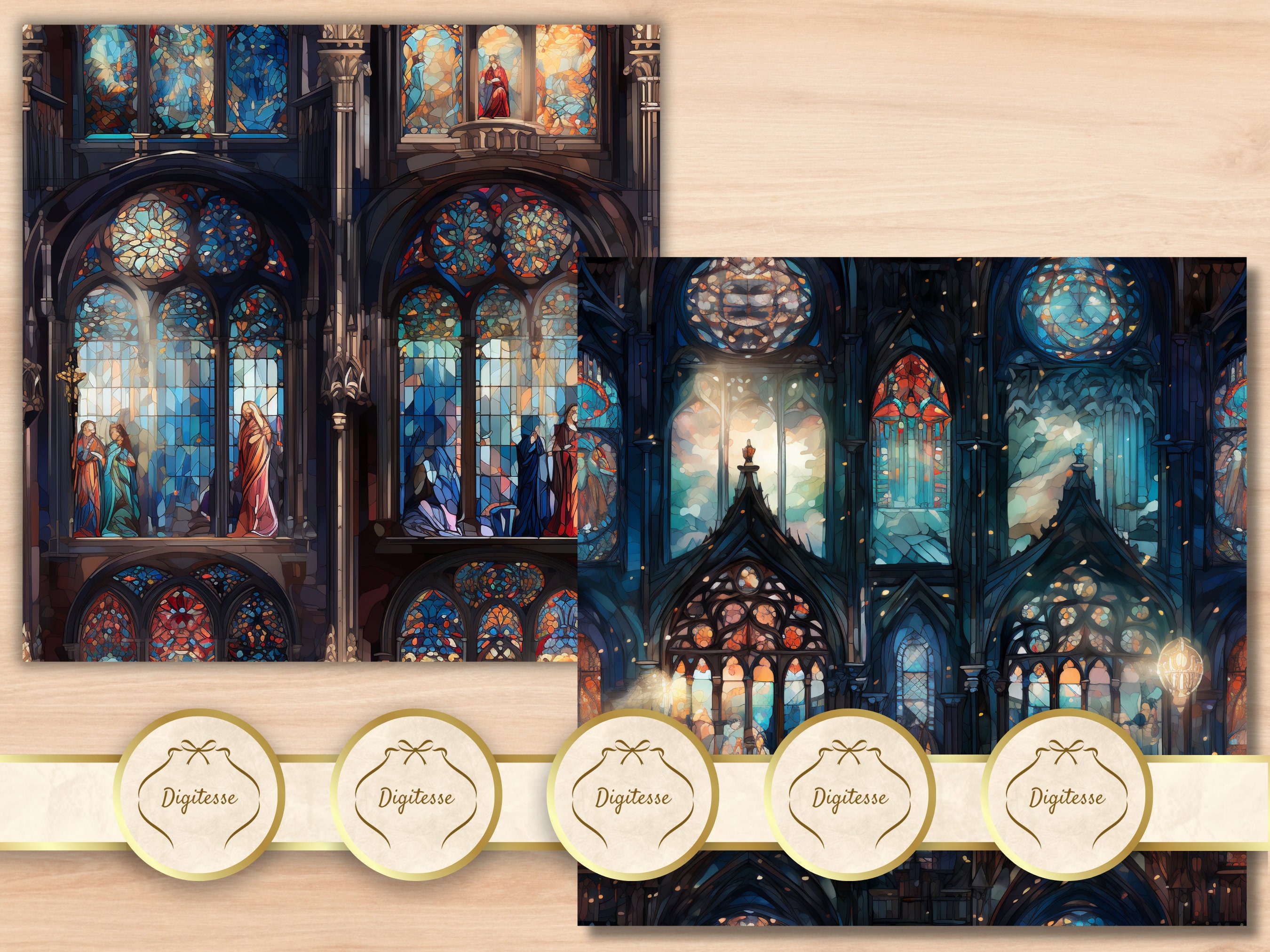 Cathedral Stained Glass Digital Paper, Printable Junk Journal Pages ...