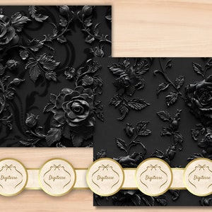 Gothic Digital Paper Set, Black Roses Seamless Patterns, Victorian ...