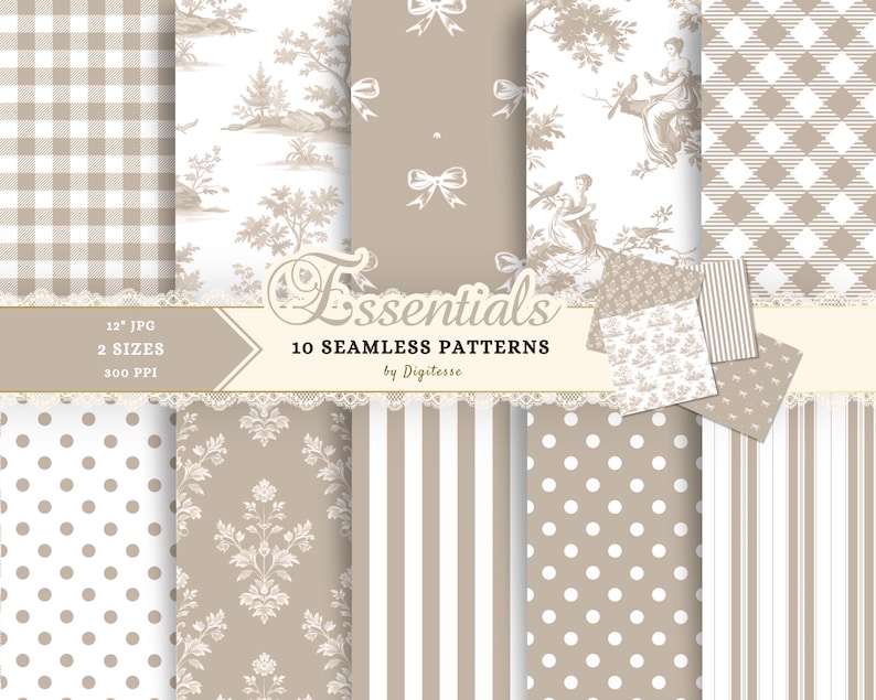 Neutral French Country Digital Paper: Taupe Toile, Shabby Chic (digital ...