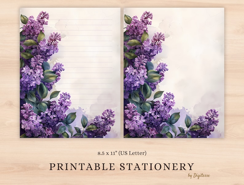 Lilac Printable Stationery, Pale Purple Floral Notebook Paper Download ...