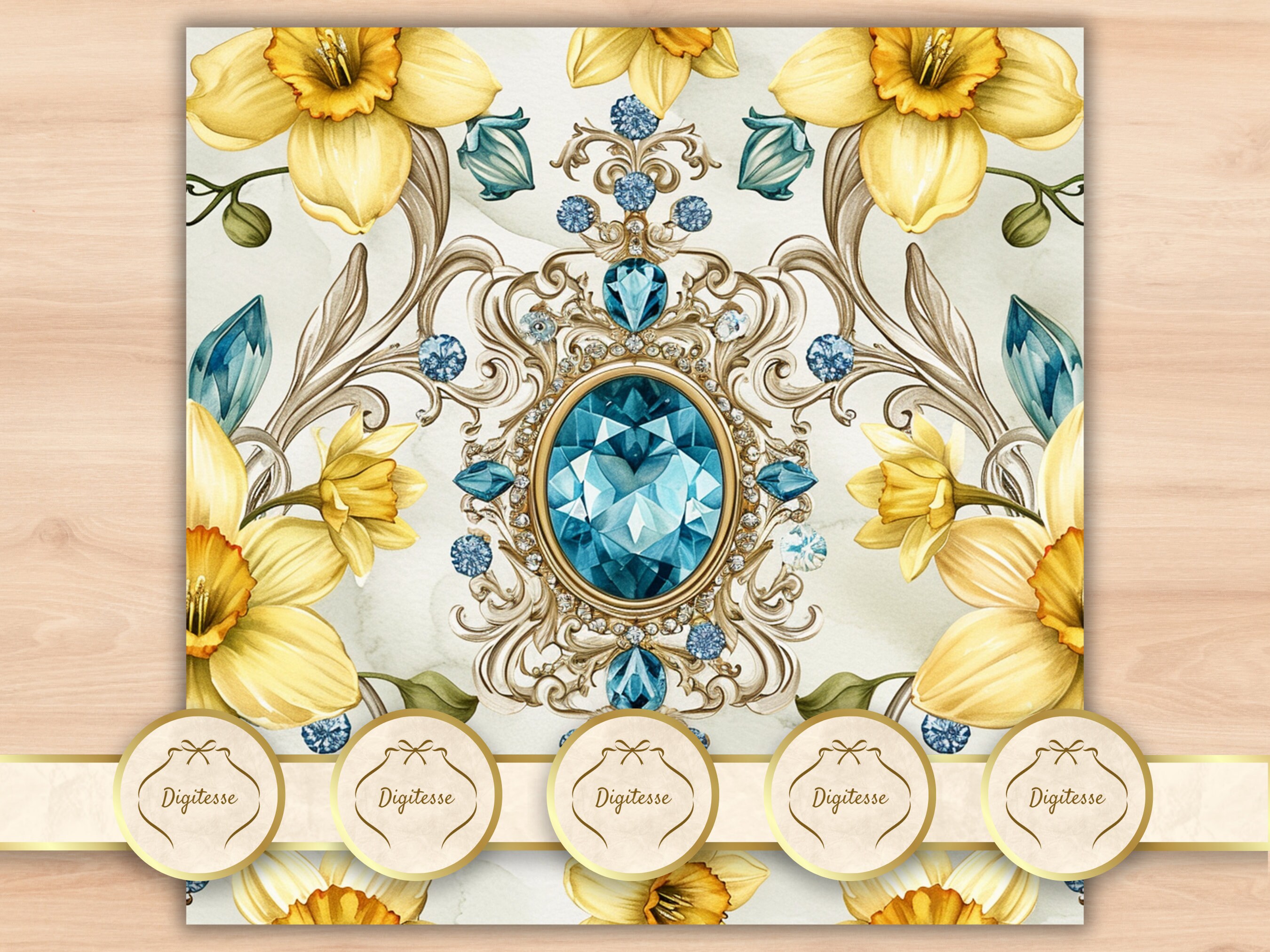 March Birthday Digital Paper, Birthstone Seamless Pattern, Aquamarine ...