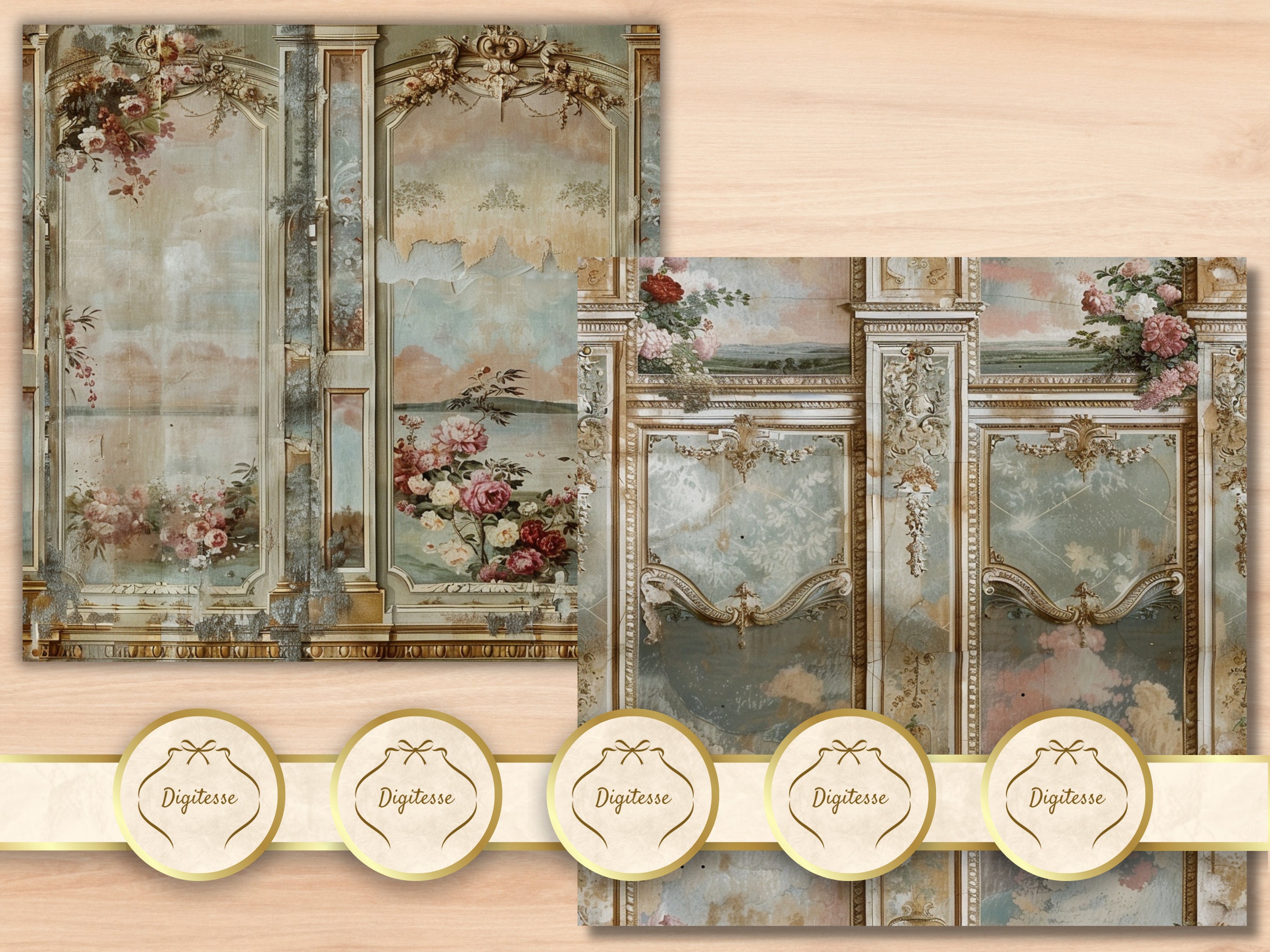 Rococo Seamless Patterns, Shabby Chic Dollhouse Wallpaper, Distressed ...