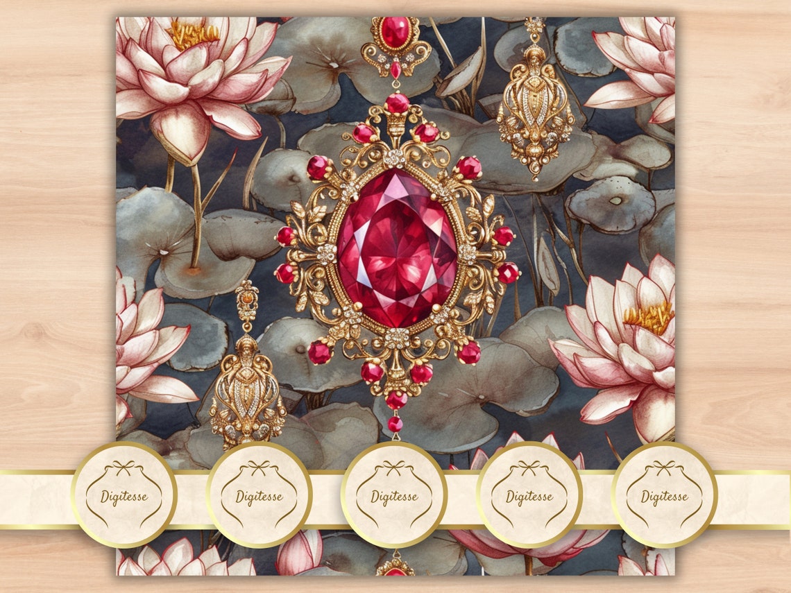 July Birthday Digital Paper, Birthstone Seamless Pattern for Scrapbook ...