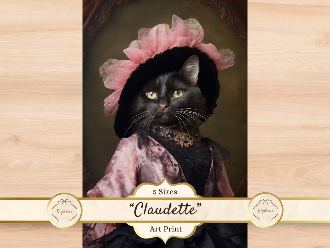 Princess Black Cat Painting, Rococo Art Print, Black Cat Portrait ...