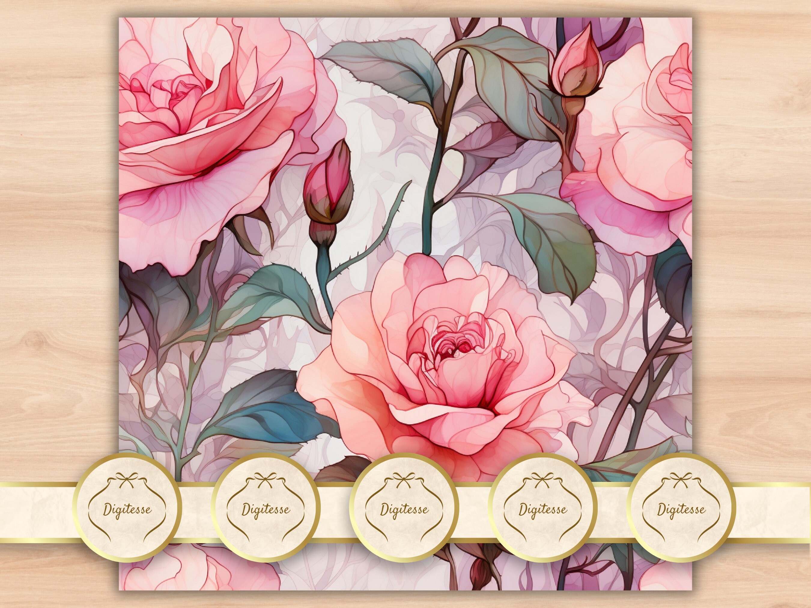 Pink Art Nouveau Roses Seamless Pattern Set, Belle Epoque Digital ...
