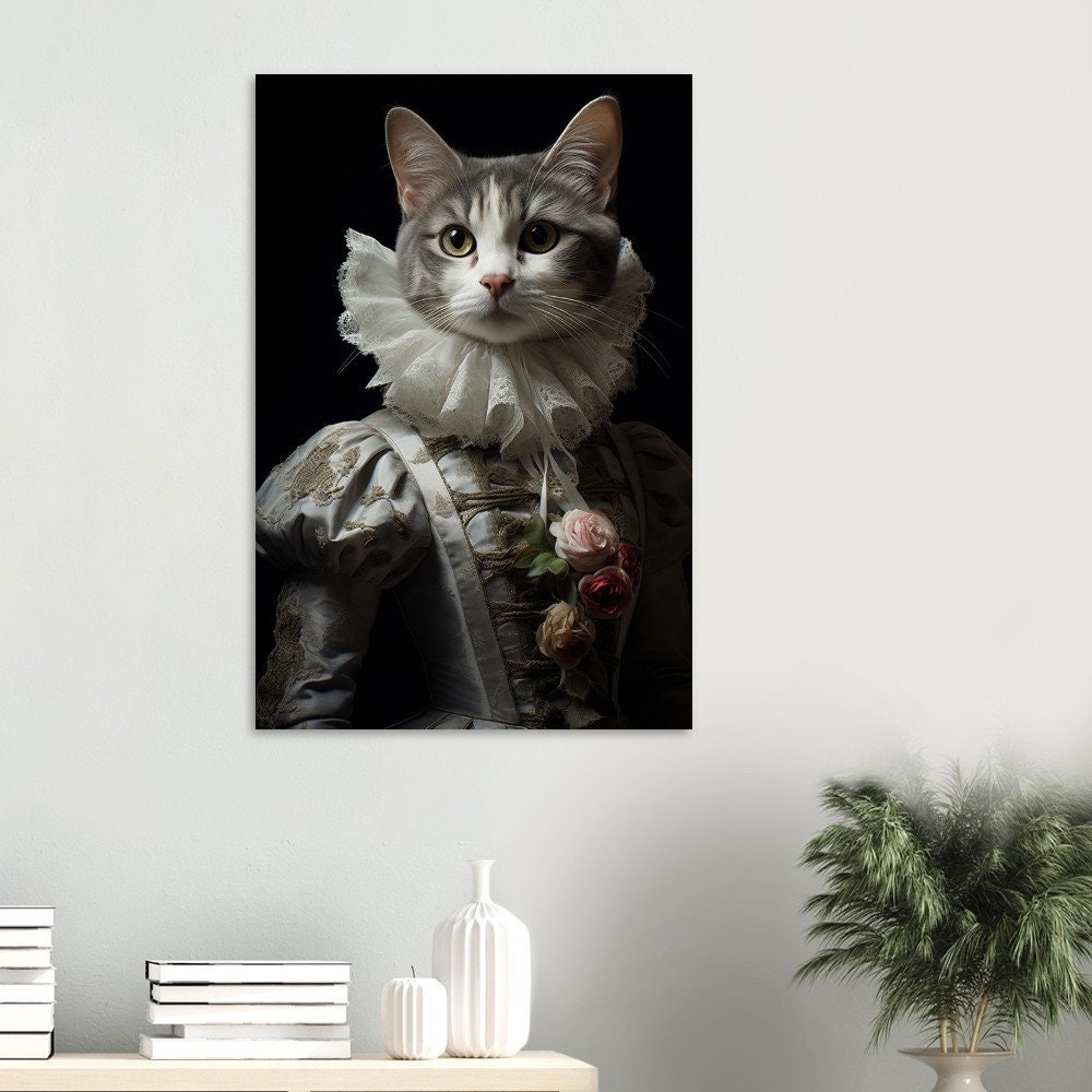 Rococo Gray Tabby Cat Art, Historical Costumed Cat Painting, Gray and ...