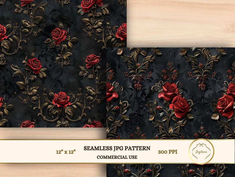 Gothic Roses Velvet Wallpaper, Dark Academia Texture (JPG Digital ...