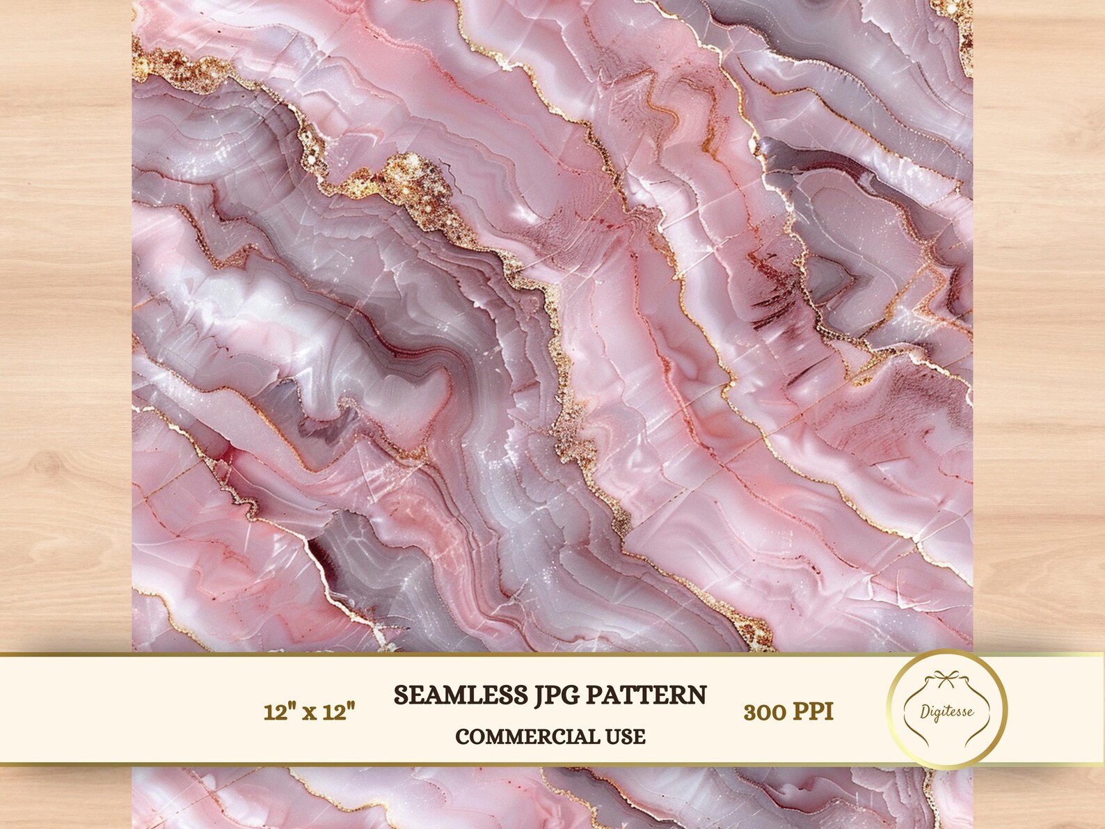 Pink Marble Texture, Seamless Patterns With Gold (JPG Digital Download ...