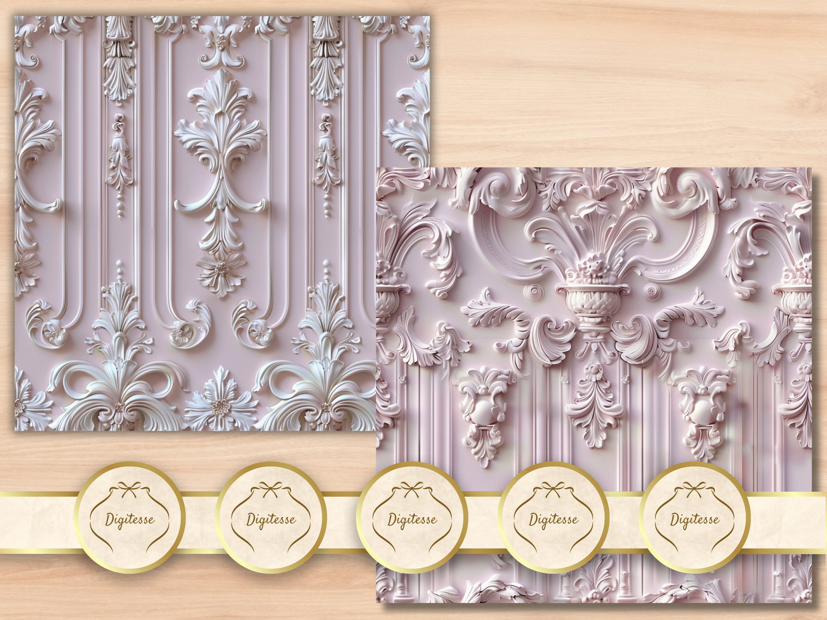 Marie Antoinette Aesthetic Seamless Patterns, Pink Rococo Paneled Walls ...