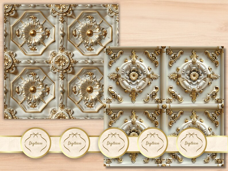 Rococo Palace Ceilings Seamless Patterns JPG, Versailles Junk Journal ...