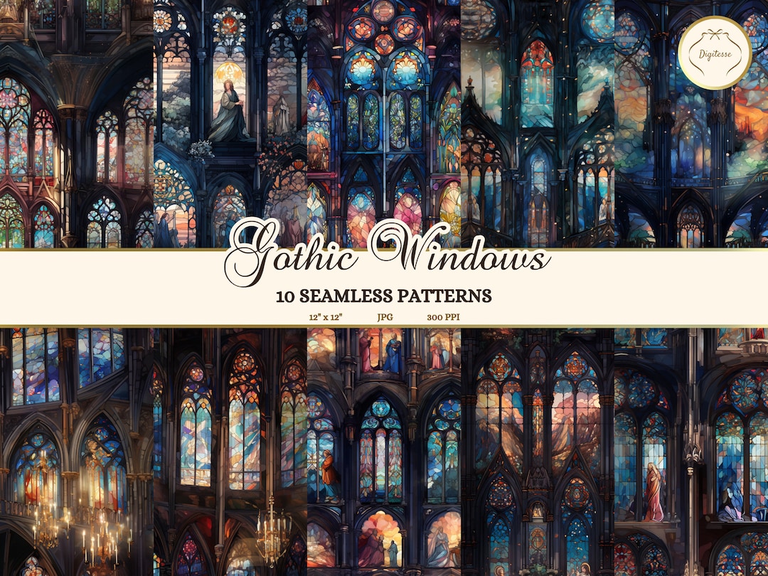 Cathedral Stained Glass Digital Paper, Printable Junk Journal Pages ...