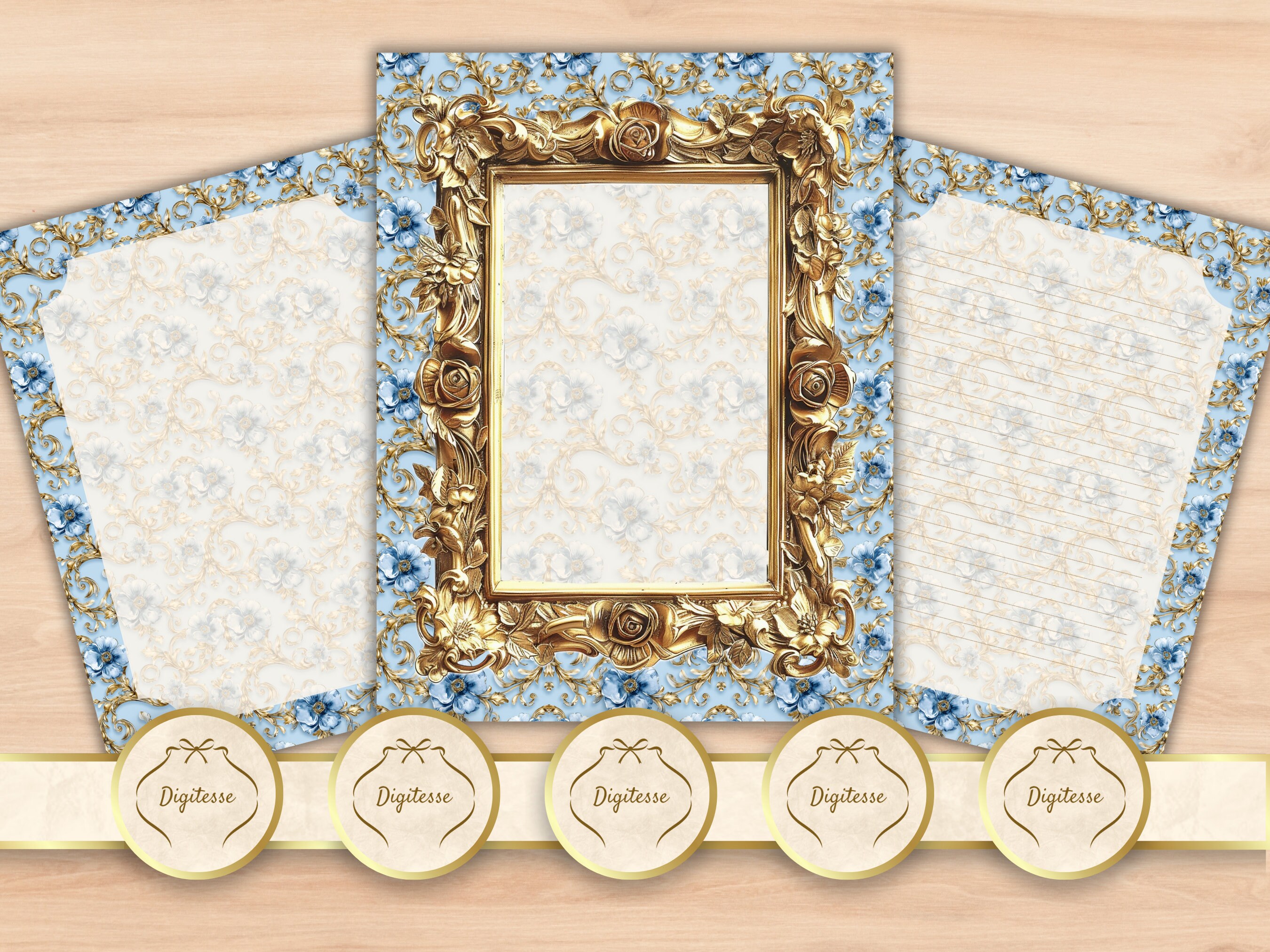 Royal Baroque Jewels Scrapbook Paper Printable, Luxury Blue & Gold Junk ...