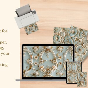 Light Blue Rococo Seamless Patterns, Versailles Palace Ceiling, Elegant ...