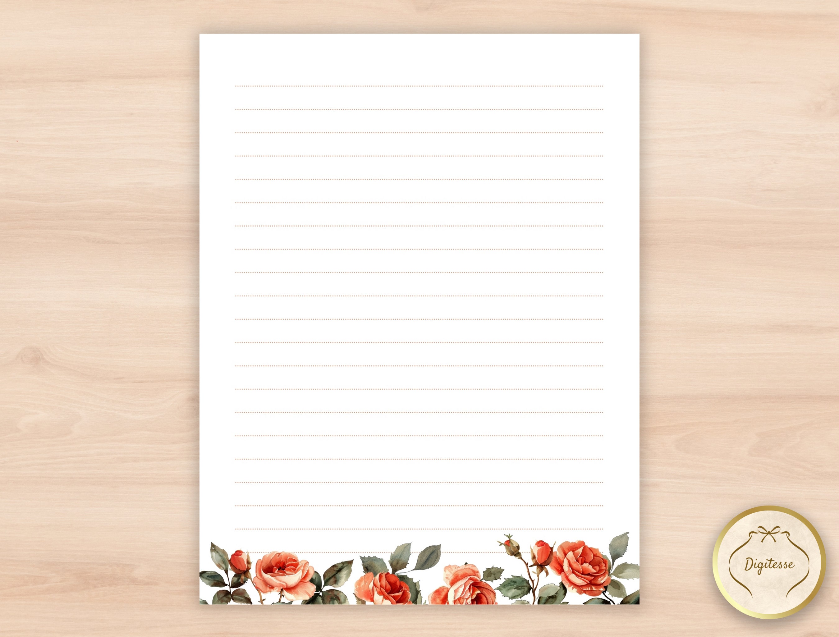 Printable Rose Stationery, Red Roses Notepaper Download, Letter Writing ...