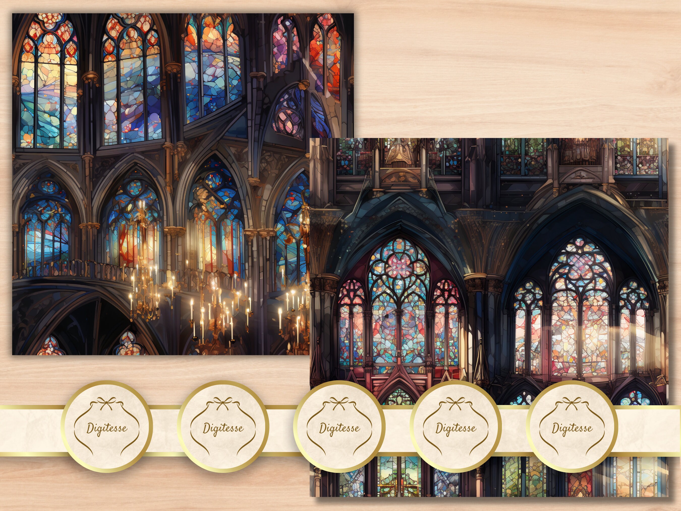 Cathedral Stained Glass Digital Paper, Printable Junk Journal Pages ...