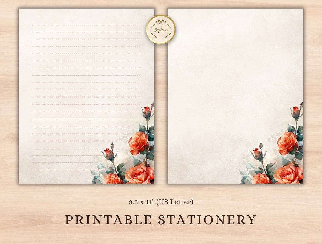 Red Rose Printable Stationery, Printable Notebook Paper Roses ...