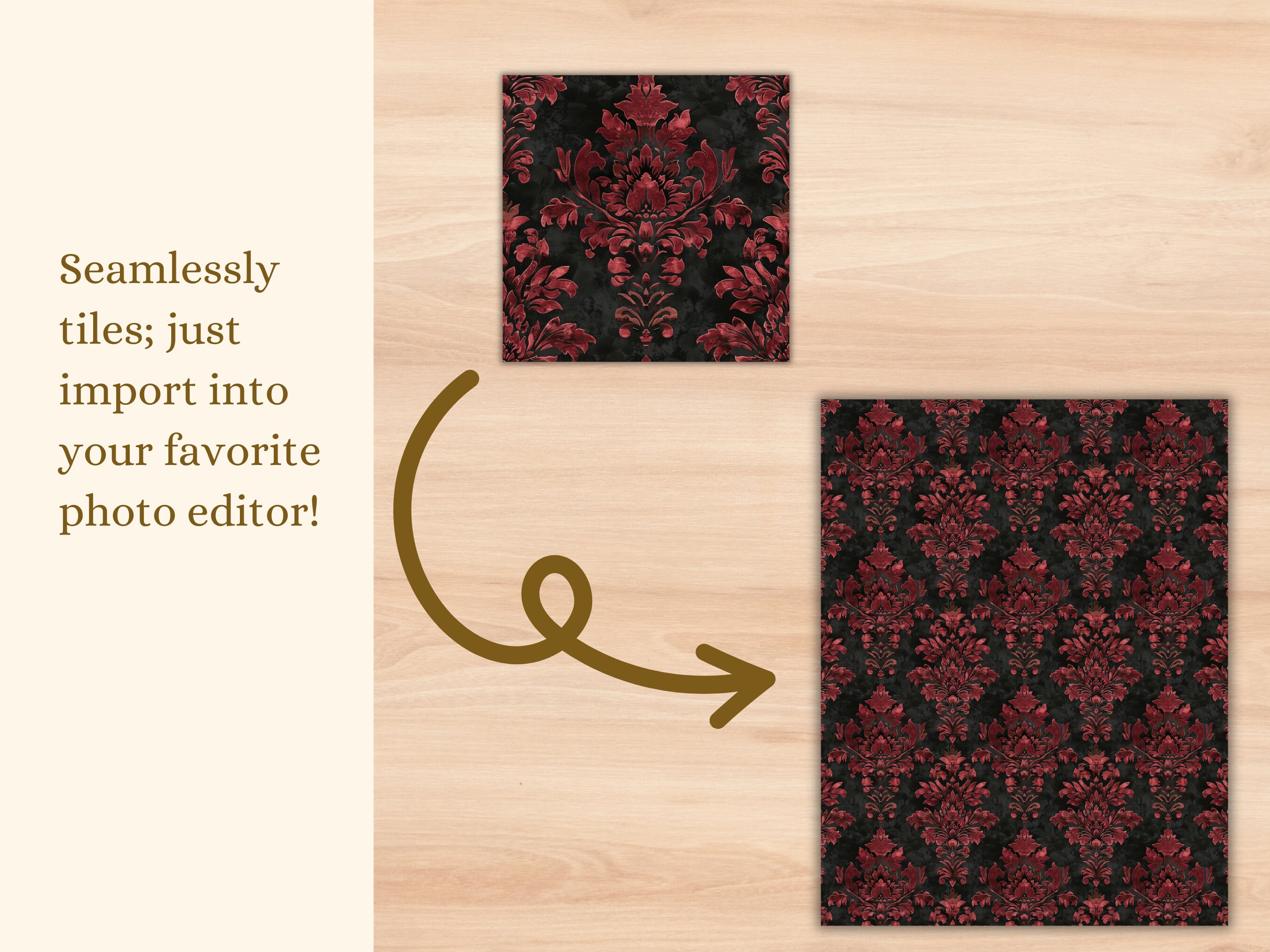 Gothic Flocked Velvet Wallpaper Printable, Burgundy Damask Pattern ...