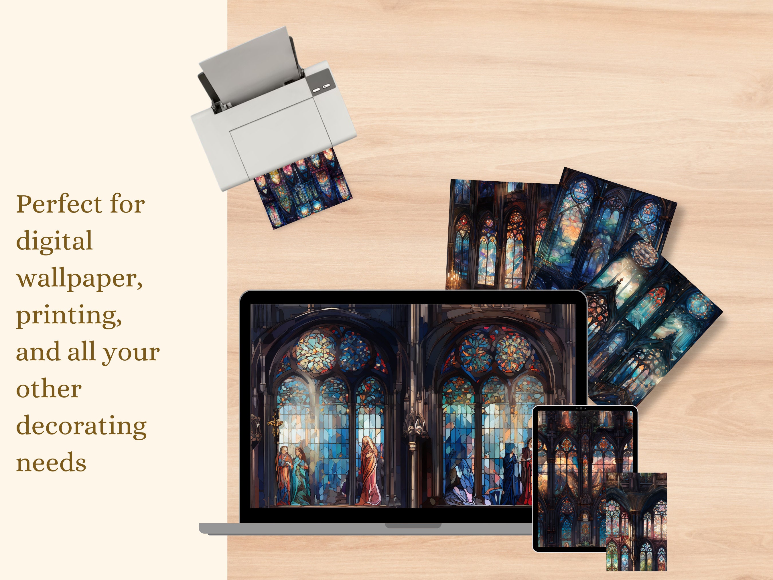 Cathedral Stained Glass Digital Paper, Printable Junk Journal Pages ...