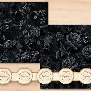 Gothic Digital Paper Set, Black Roses Seamless Patterns, Victorian ...