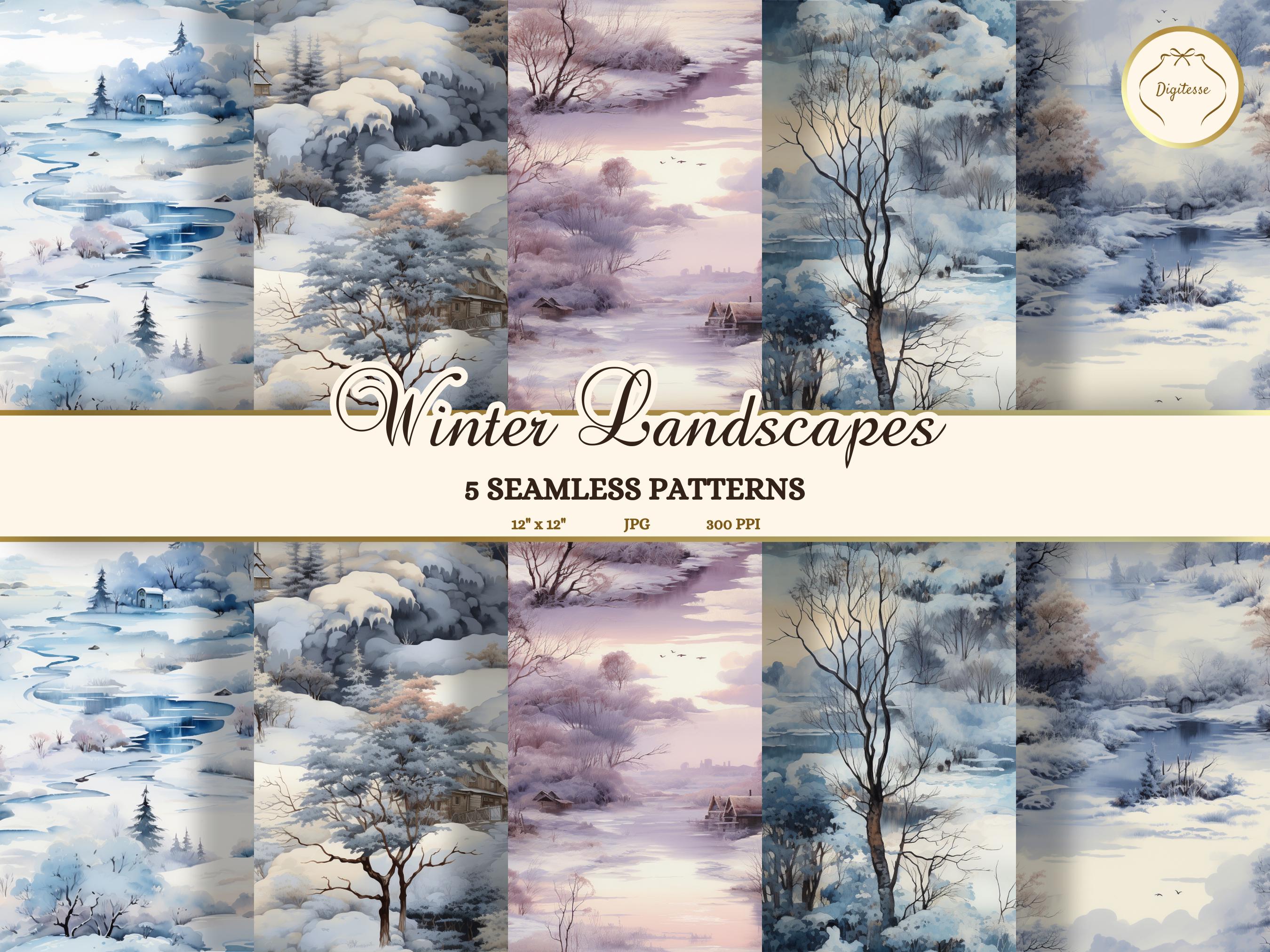 Winter Landscape Seamless Patterns, Winter Junk Journal Pages Download ...