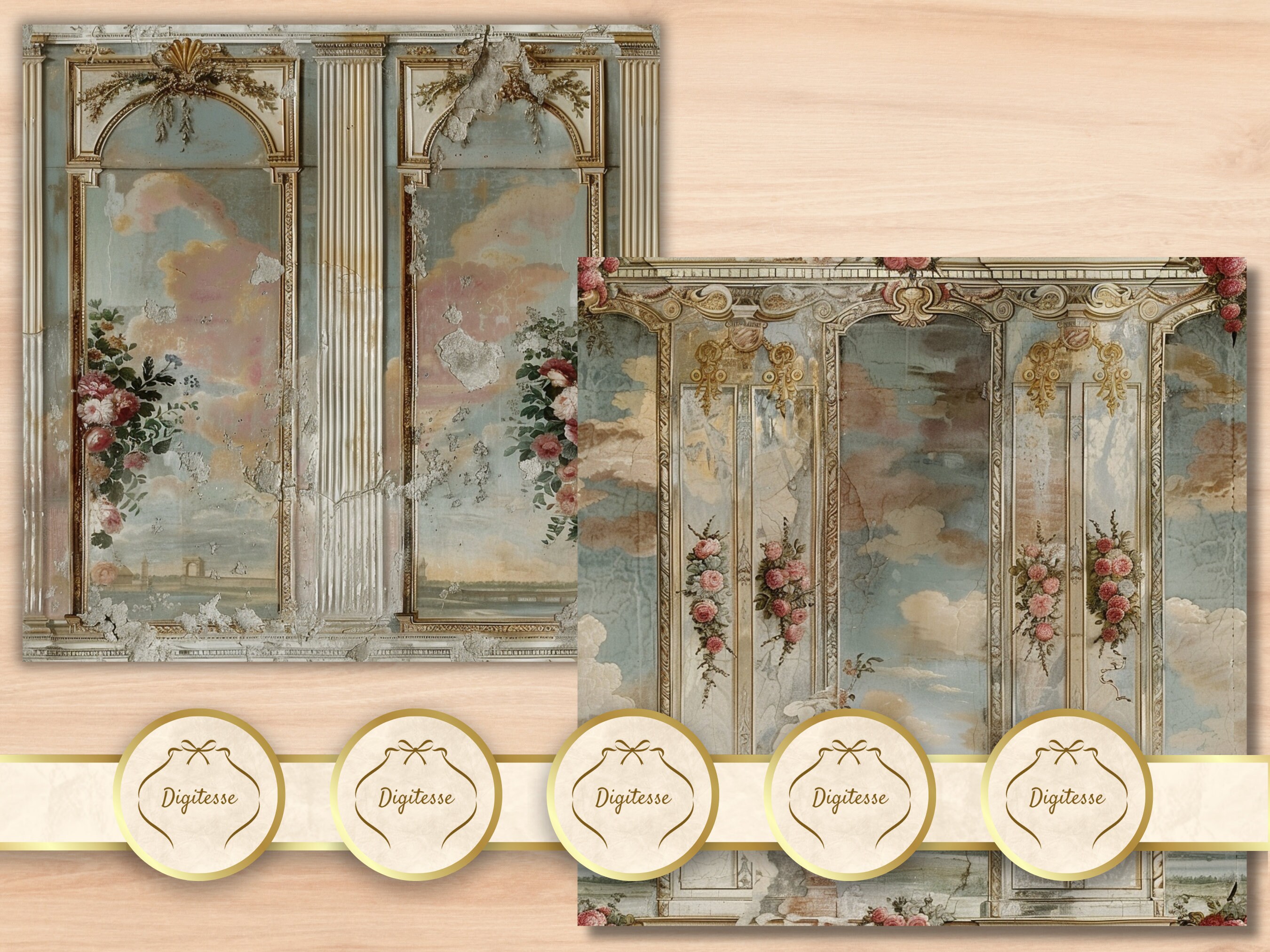 Rococo Seamless Patterns, Shabby Chic Dollhouse Wallpaper, Distressed ...