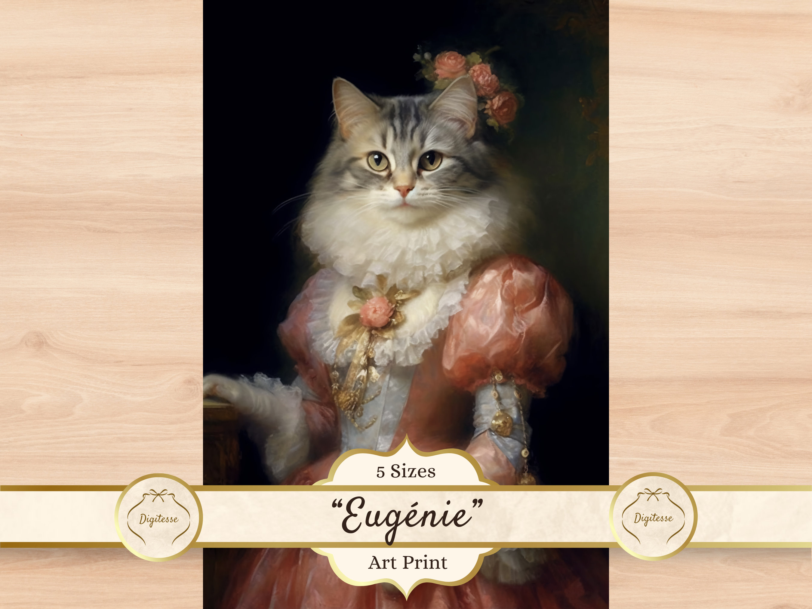 Costumed Tabby Cat Art, Royal Long-haired Cat Painting, Unique Holiday ...