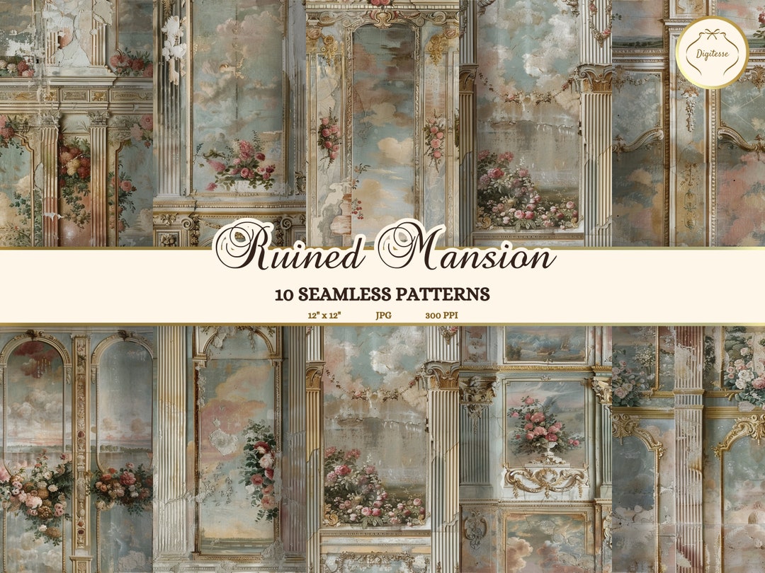 Rococo Seamless Patterns, Shabby Chic Dollhouse Wallpaper, Distressed ...