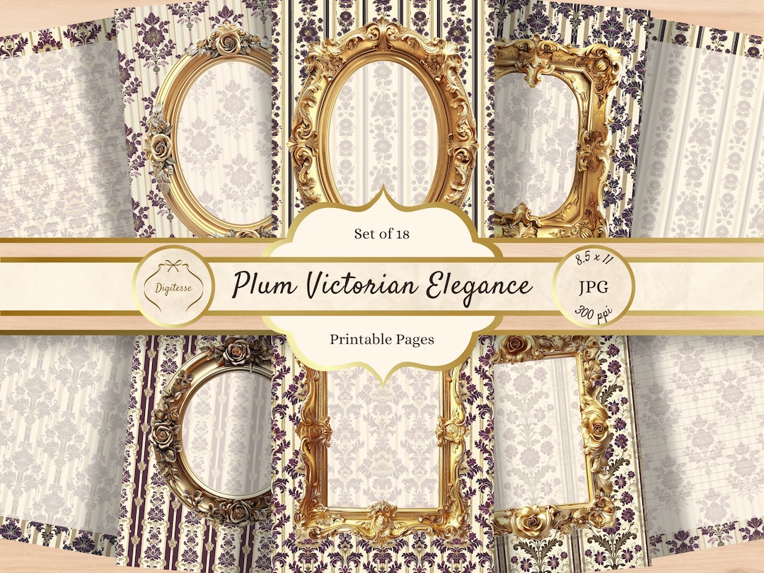 Victorian Printable Stationery, Plum Purple Scrapbook Paper Digital ...