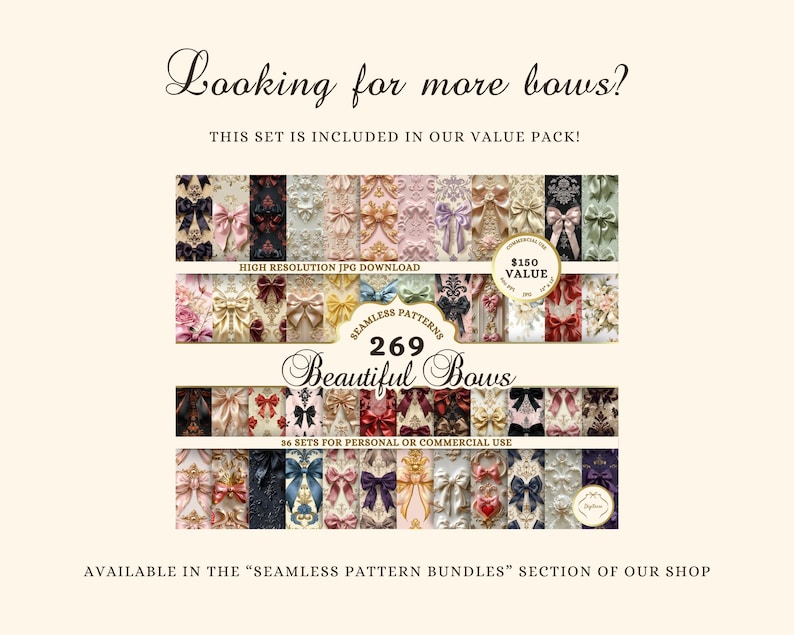 Coquette Rococo Seamless Patterns, Pink Bows Wallpaper (JPG) - Etsy
