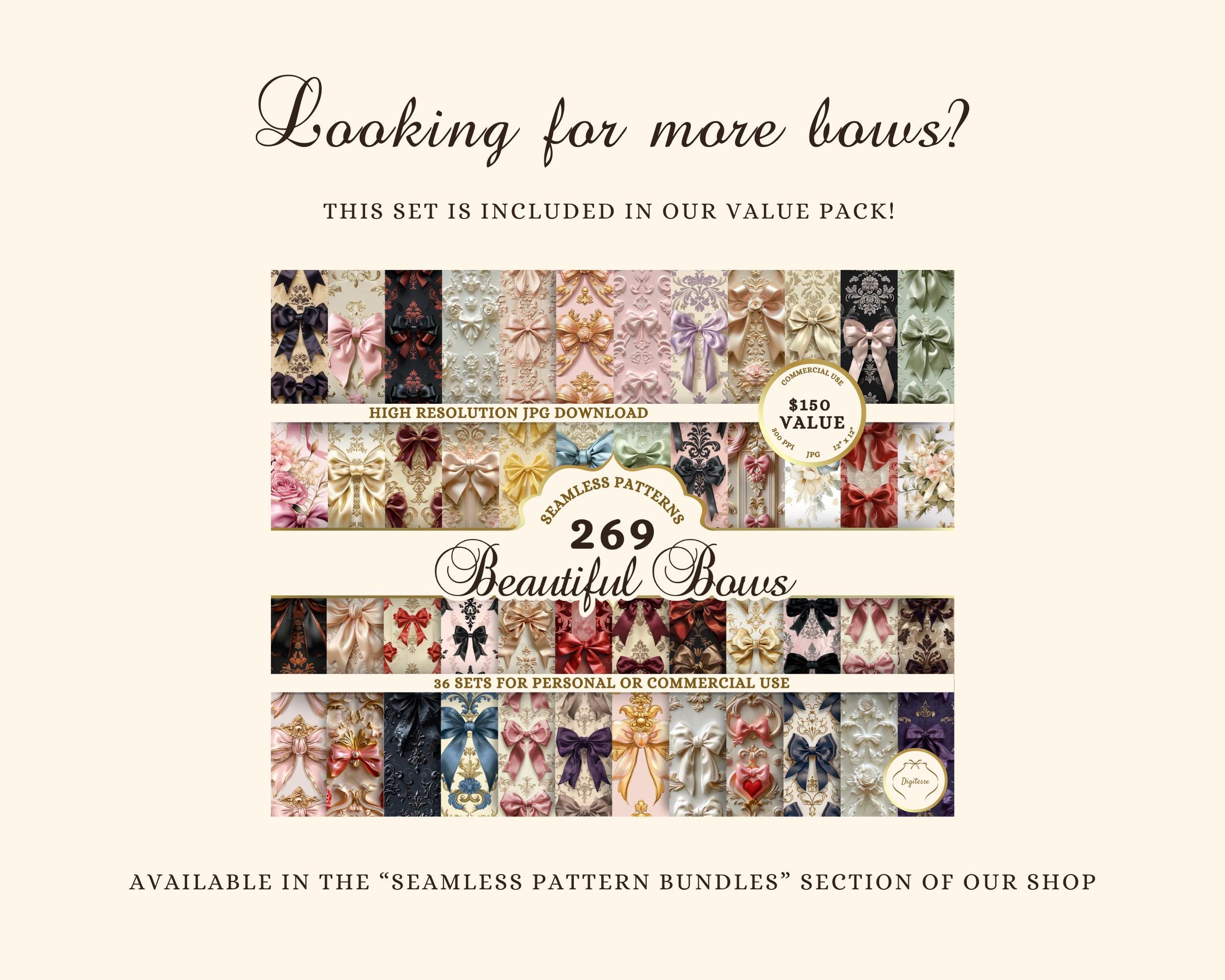 Coquette Rococo Seamless Patterns, Pink Bows Wallpaper (JPG) - Etsy