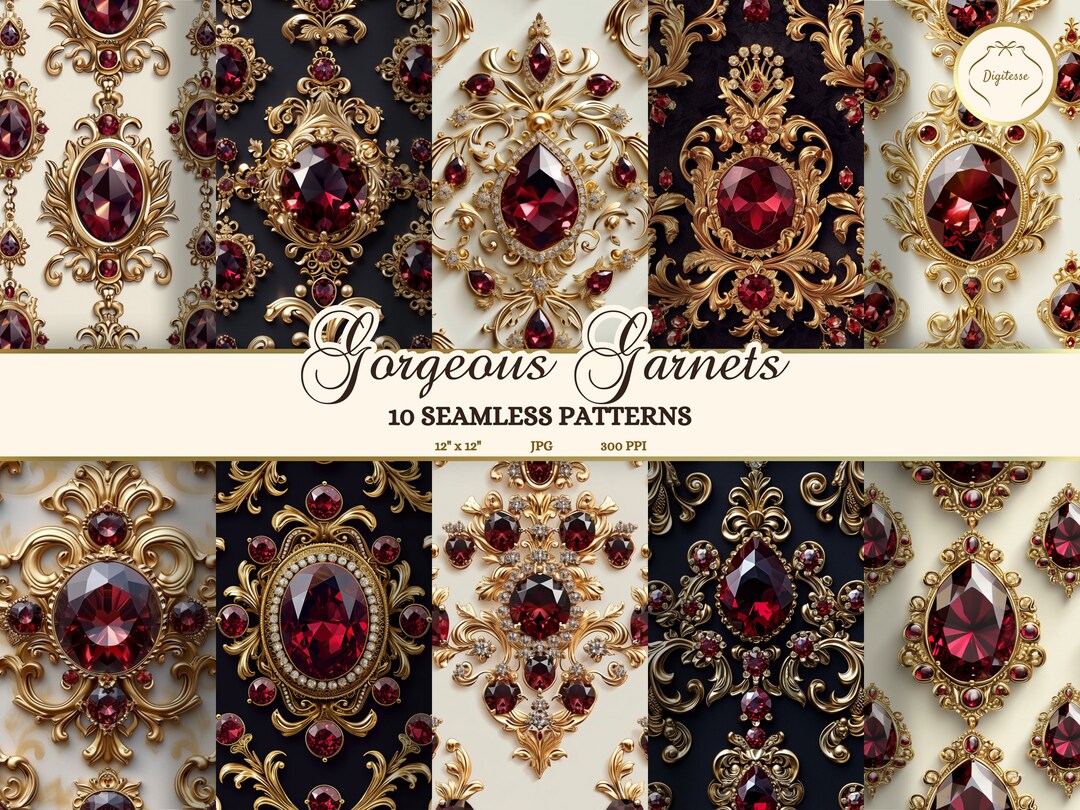 Burgundy Baroque Seamless Patterns, Rococo Jewels (JPG) - Etsy