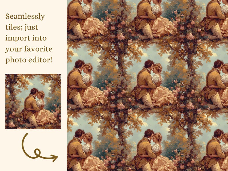 Rococo Couples Watercolor Patterns, Romantic Scrapbook Paper (digital ...