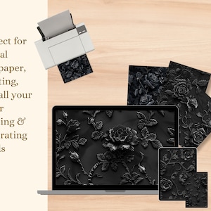 Gothic Digital Paper Set, Black Roses Seamless Patterns, Victorian ...