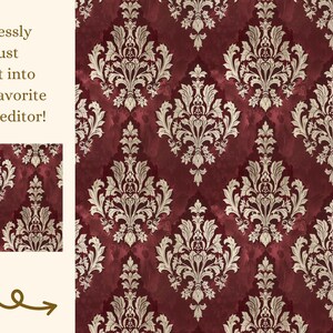Red Damask Seamless Patterns, Red and Gold Damask JPG, Crimson Junk ...