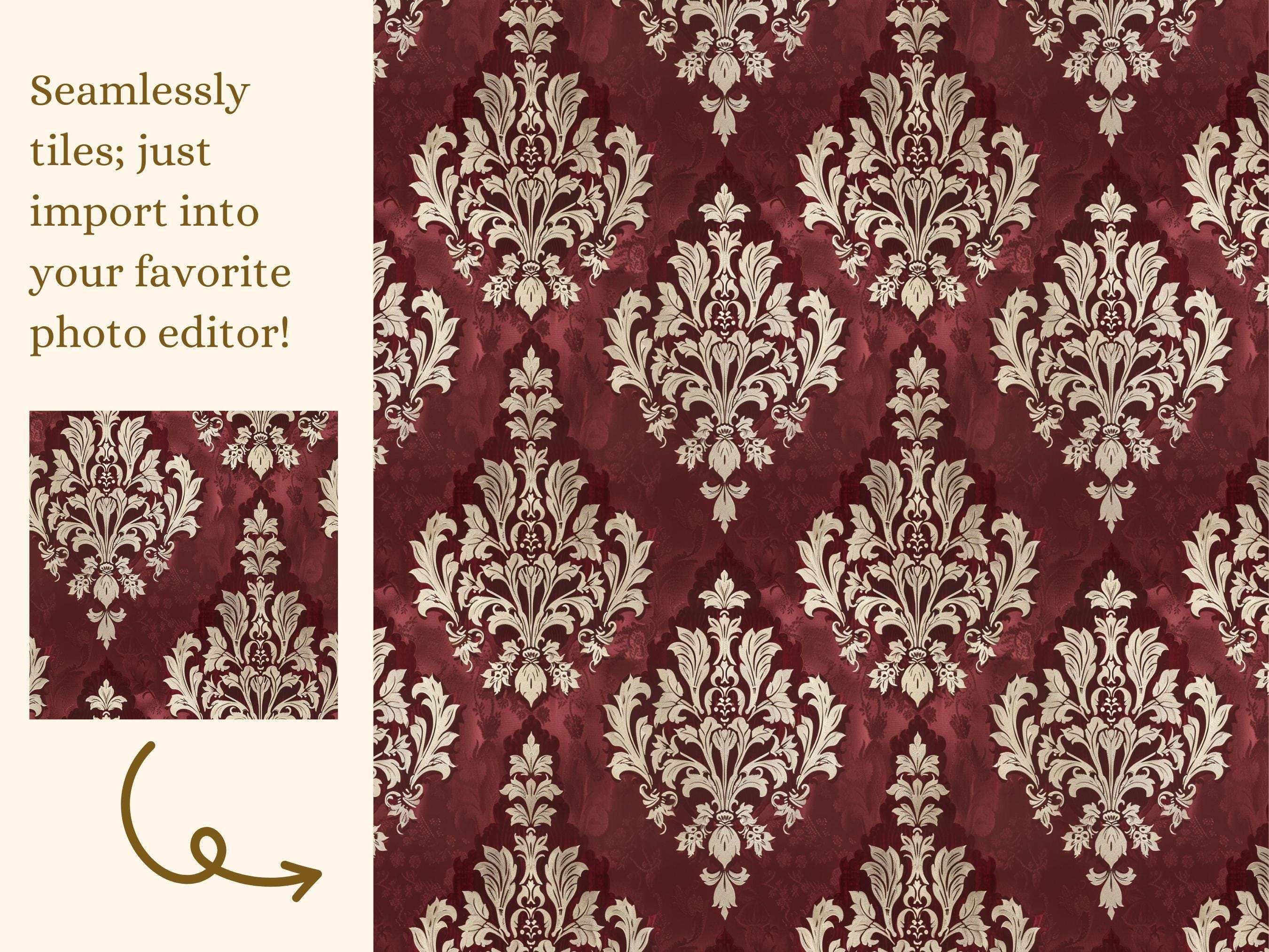 Red Damask Seamless Patterns, Red and Gold Damask JPG, Crimson Junk ...