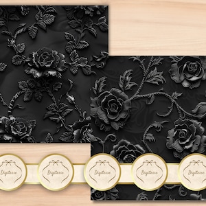 Gothic Digital Paper Set, Black Roses Seamless Patterns, Victorian ...