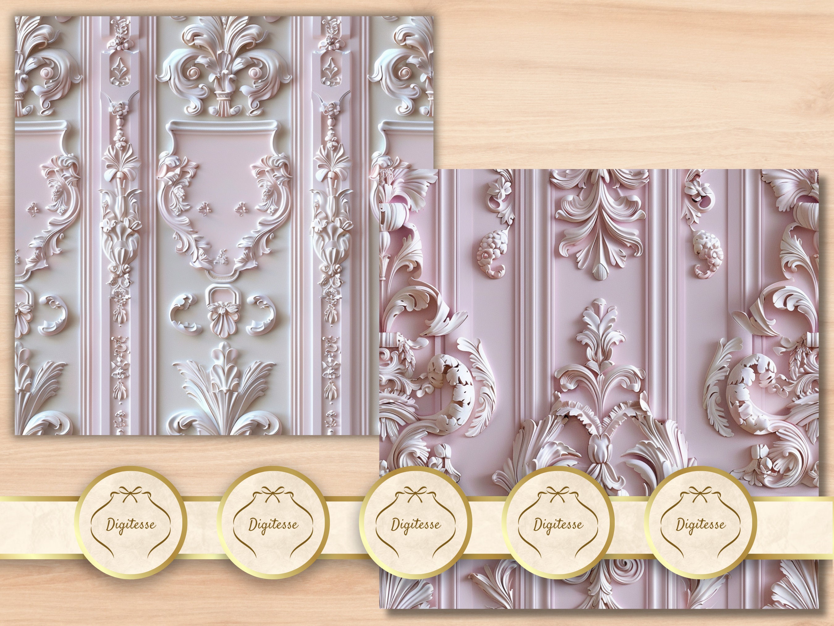 Marie Antoinette Aesthetic Seamless Patterns, Pink Rococo Paneled Walls ...