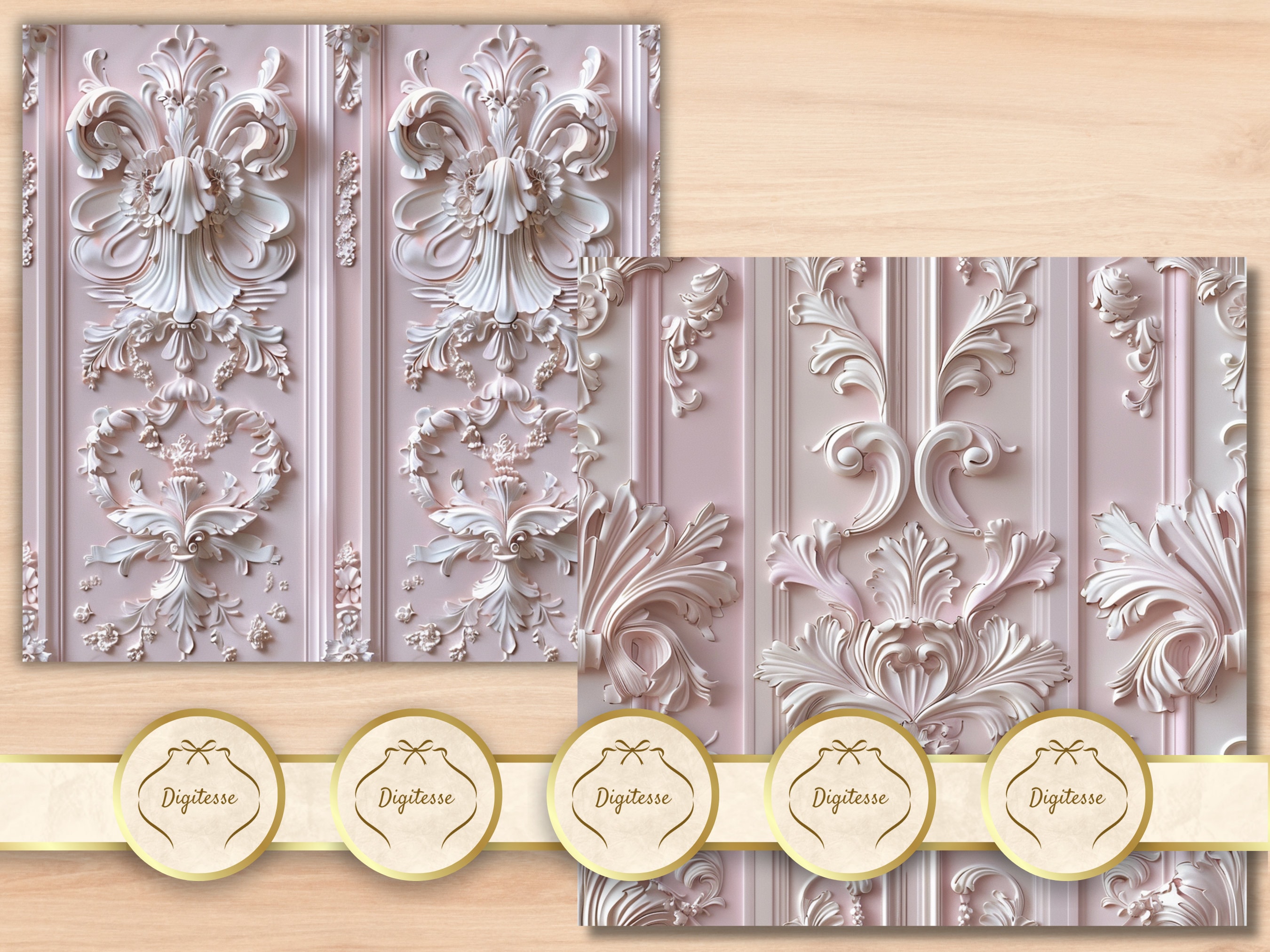 Marie Antoinette Aesthetic Seamless Patterns, Pink Rococo Paneled Walls ...