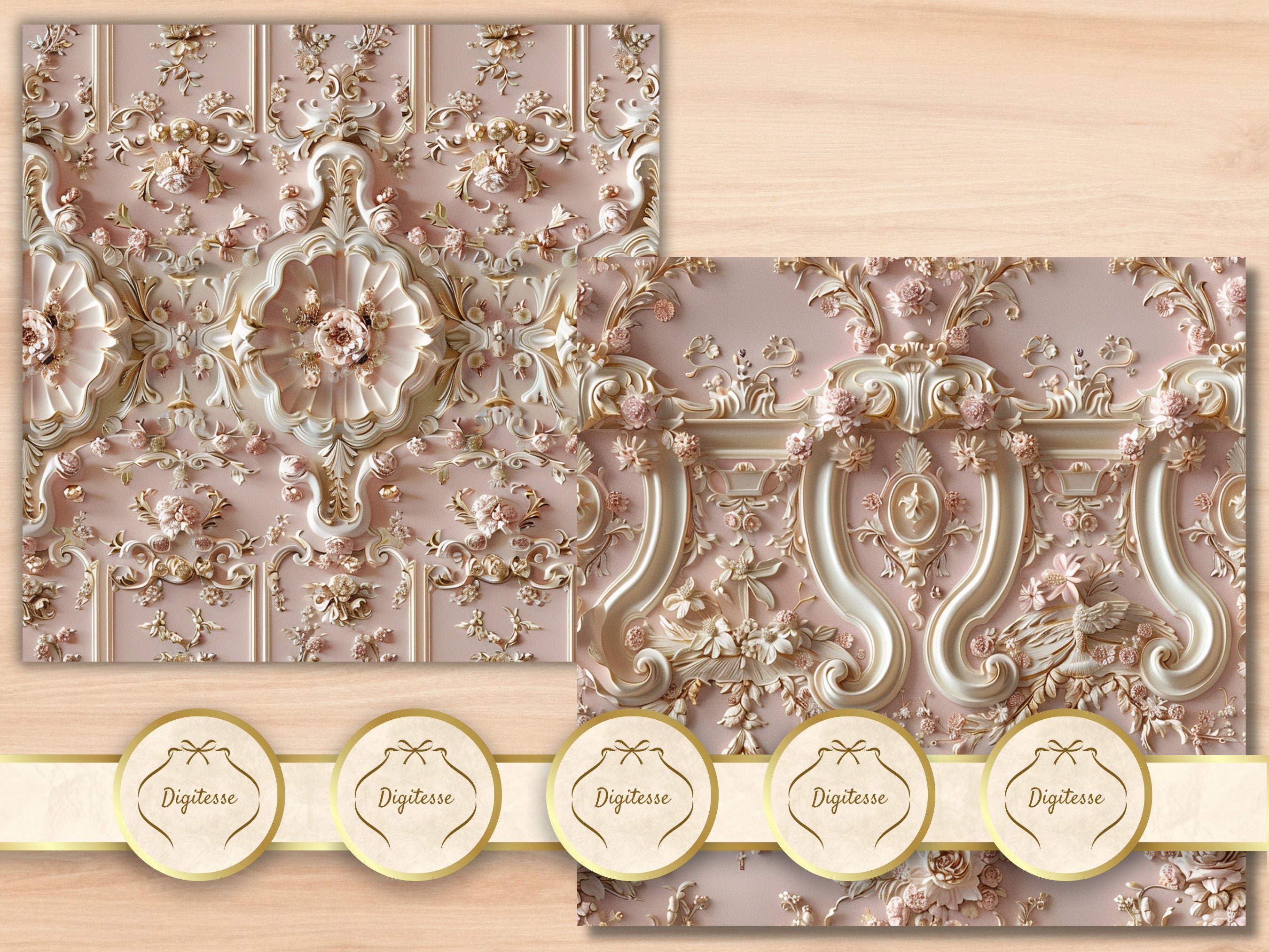 Elegant Pink Rococo Junk Journal Pages, Palace Ceilings, Marie ...