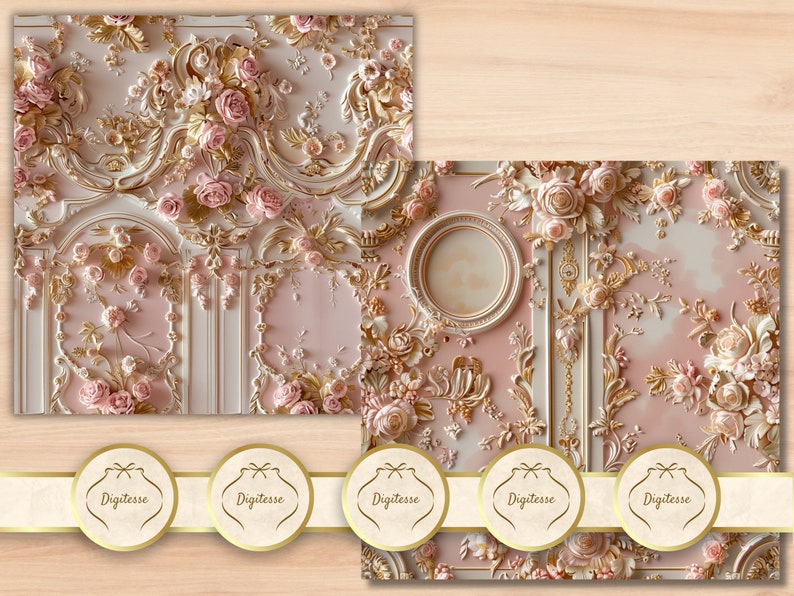 Elegant Pink Rococo Junk Journal Pages, Palace Ceilings, Marie ...