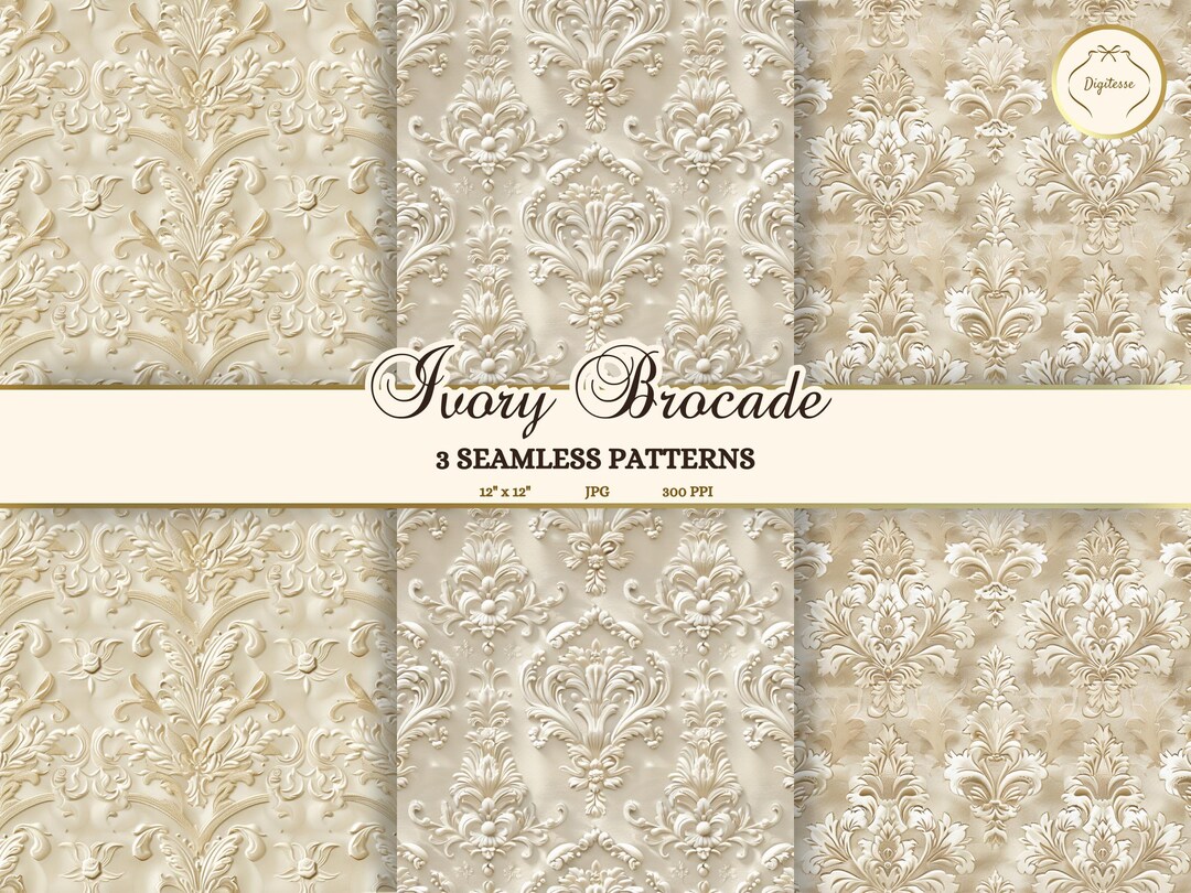Ivory Brocade Seamless Patterns: Luxury Wedding Textures (JPG Digital ...