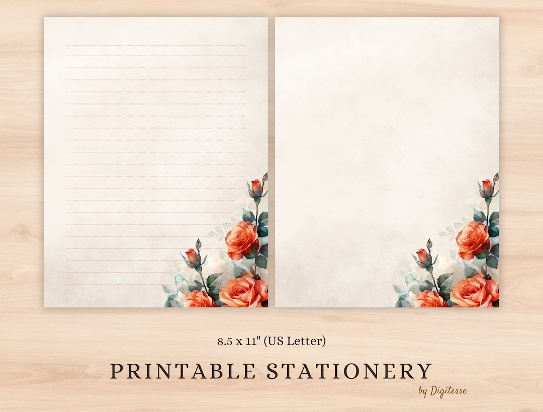 Red Rose Printable Stationery, Printable Notebook Paper Roses ...