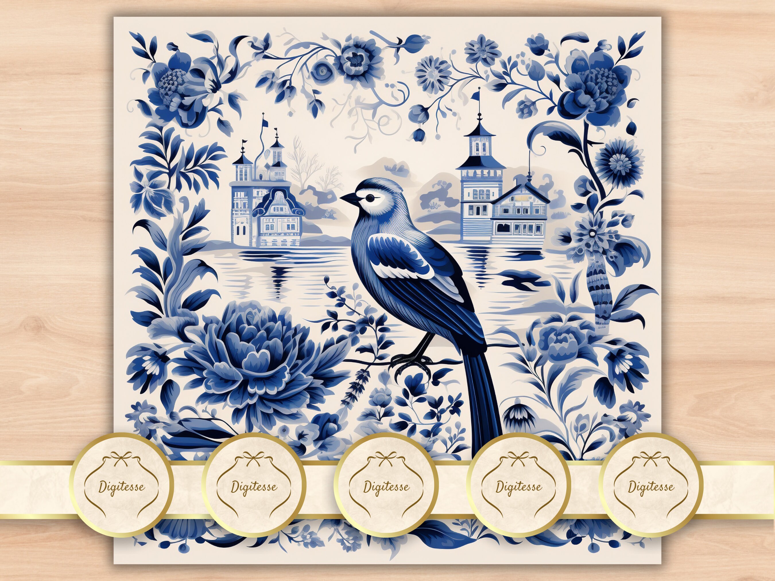 Porcelain Birds Digital Paper Pack, Seamless Patterns Blue China Birds ...