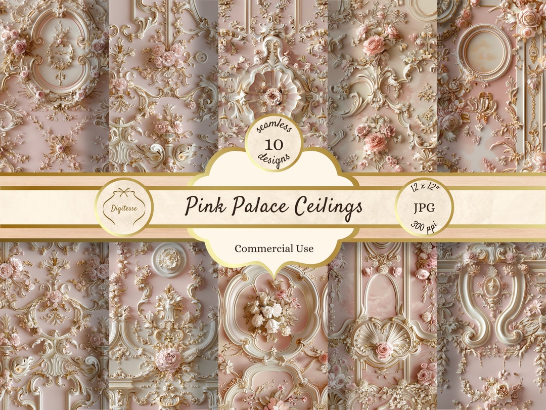 Elegant Pink Rococo Junk Journal Pages, Palace Ceilings, Marie ...
