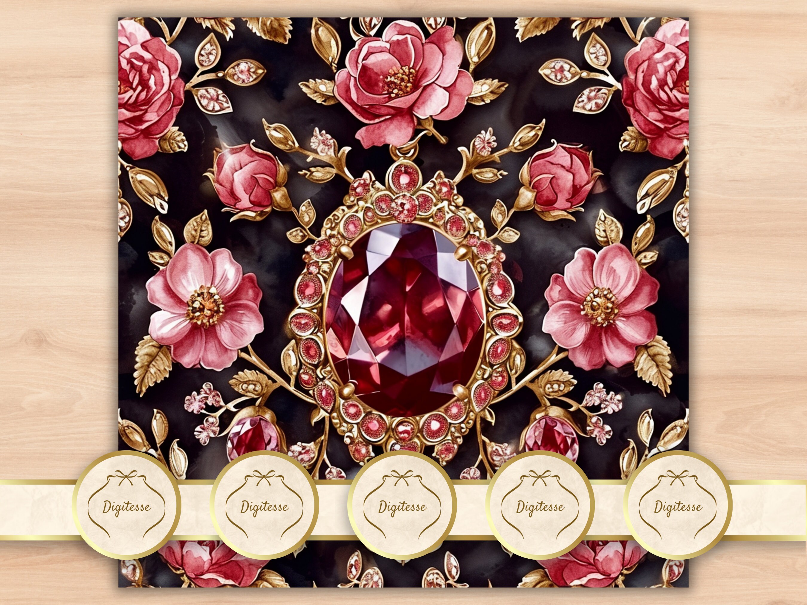 January Birthday Digital Paper, Birthstone Seamless Pattern, Garnet ...