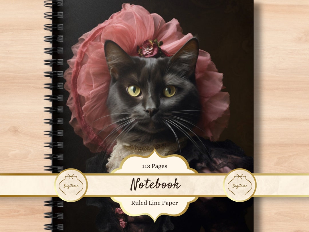 Black Cat Notebook, Black Cat Art Print, Black Cat Holiday Gift ...