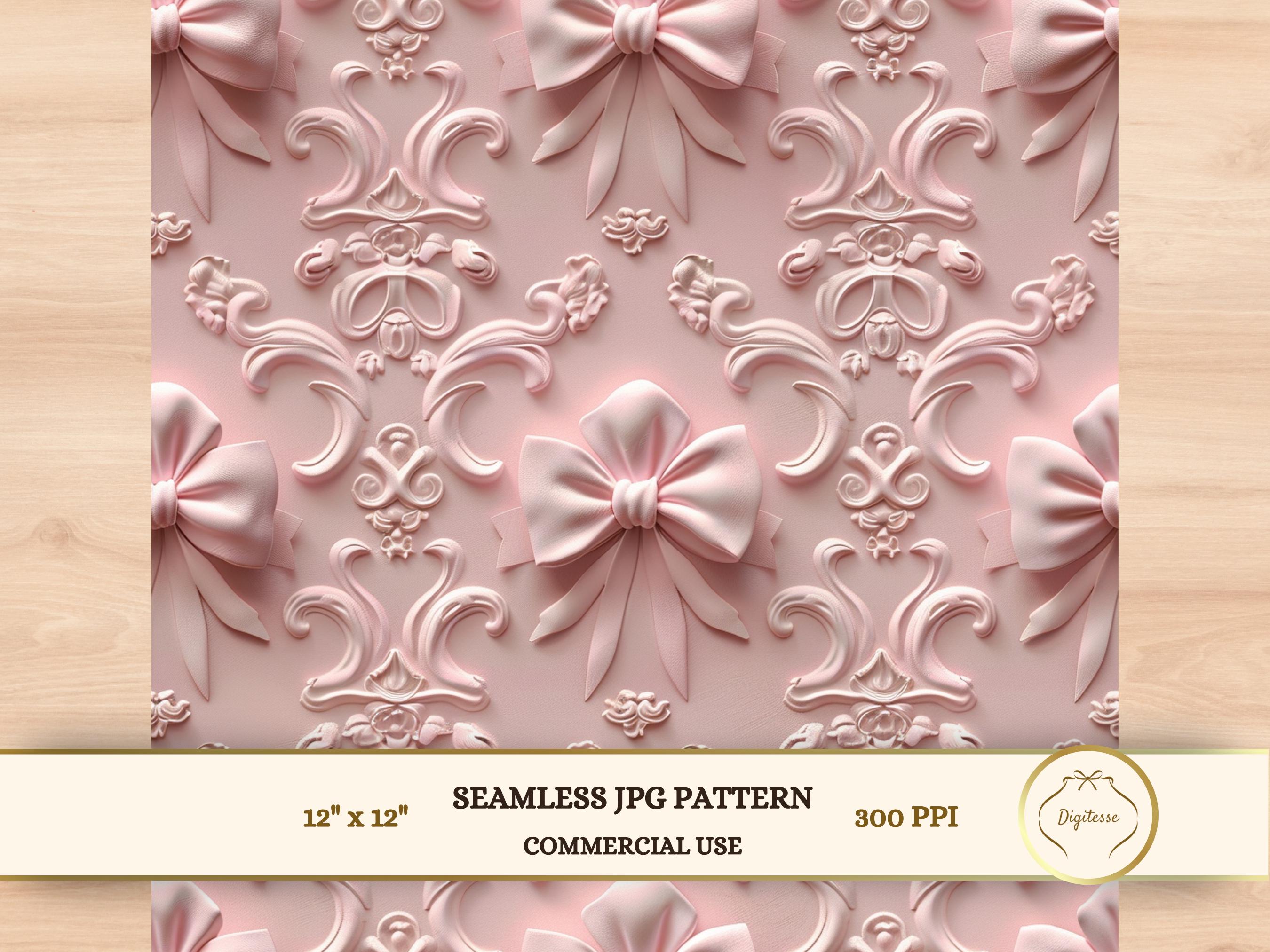 Coquette Rococo Seamless Patterns, Pink Bows Wallpaper (JPG) - Etsy