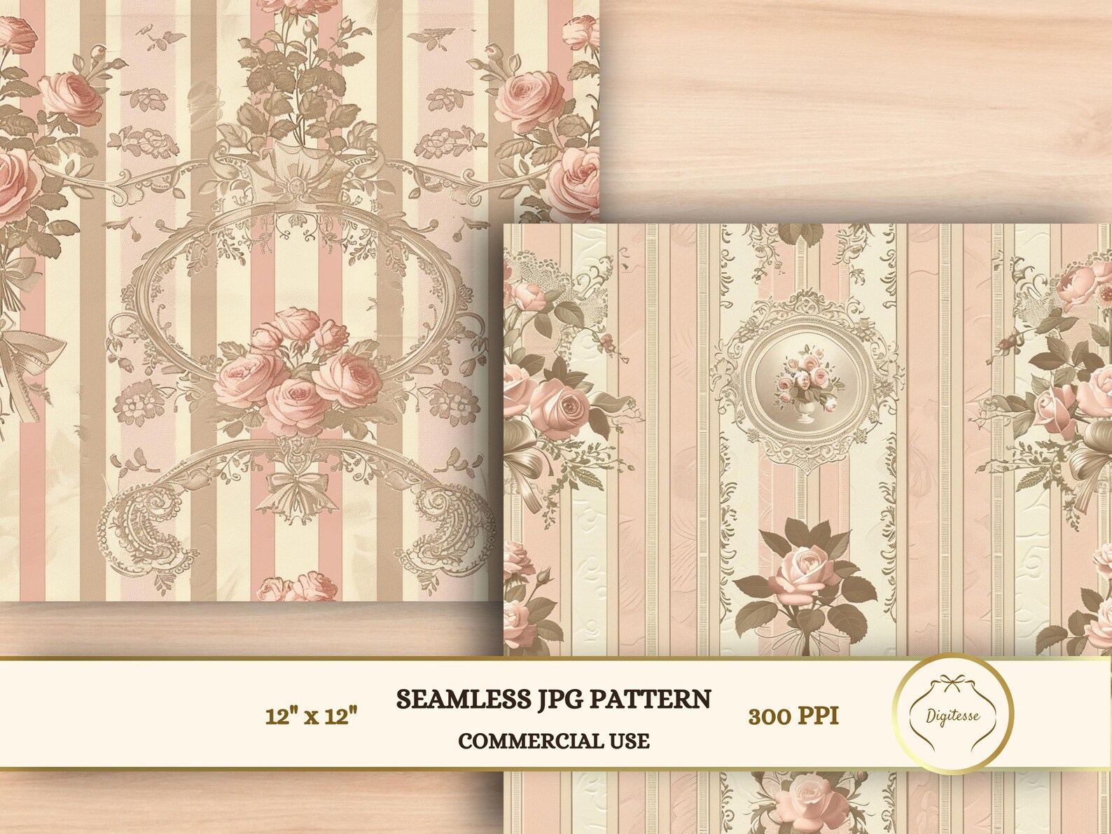 Rococo Digital Paper, Coquette Aesthetic Seamless Patterns, Shabby Chic ...
